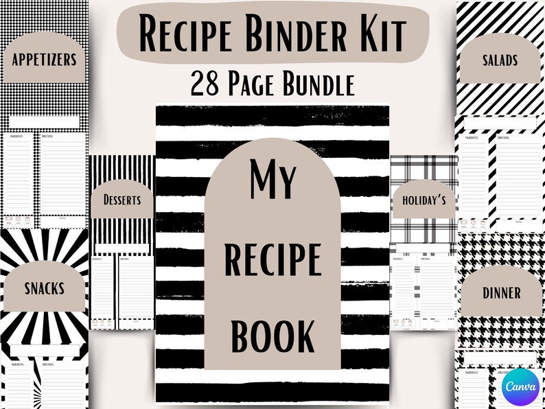 Printable Recipe Binder Kit, Farmhouse Kitchen, Fillable Recipe Pages ...