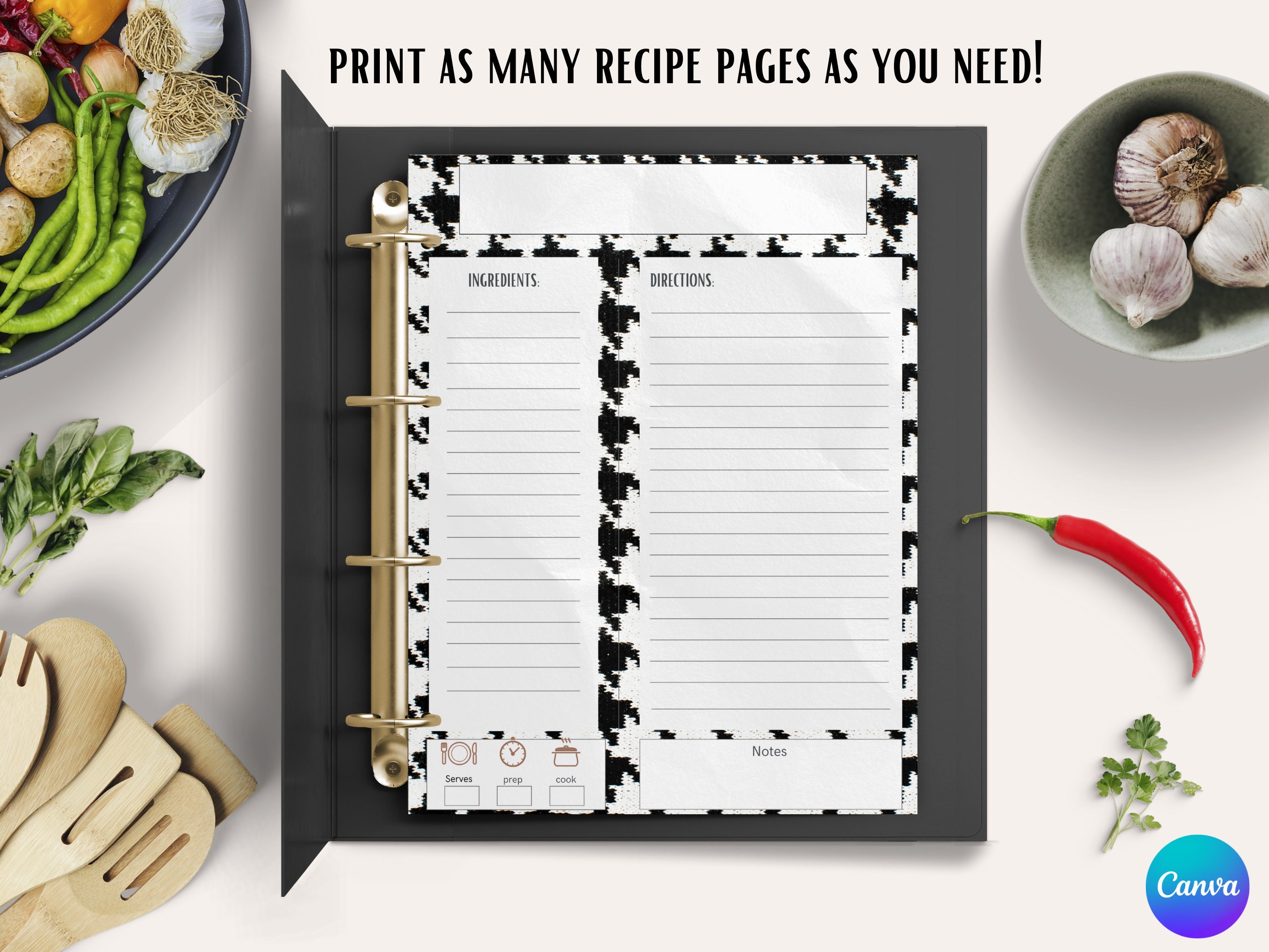 Printable Recipe Binder Kit, Farmhouse Kitchen, Fillable Recipe Pages ...