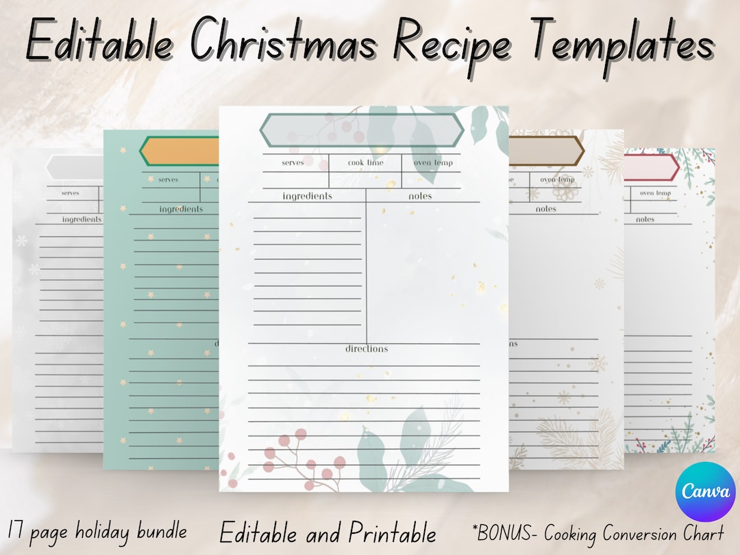 Editable and Printable Christmas Recipe Book Pages Personalized Recipe ...