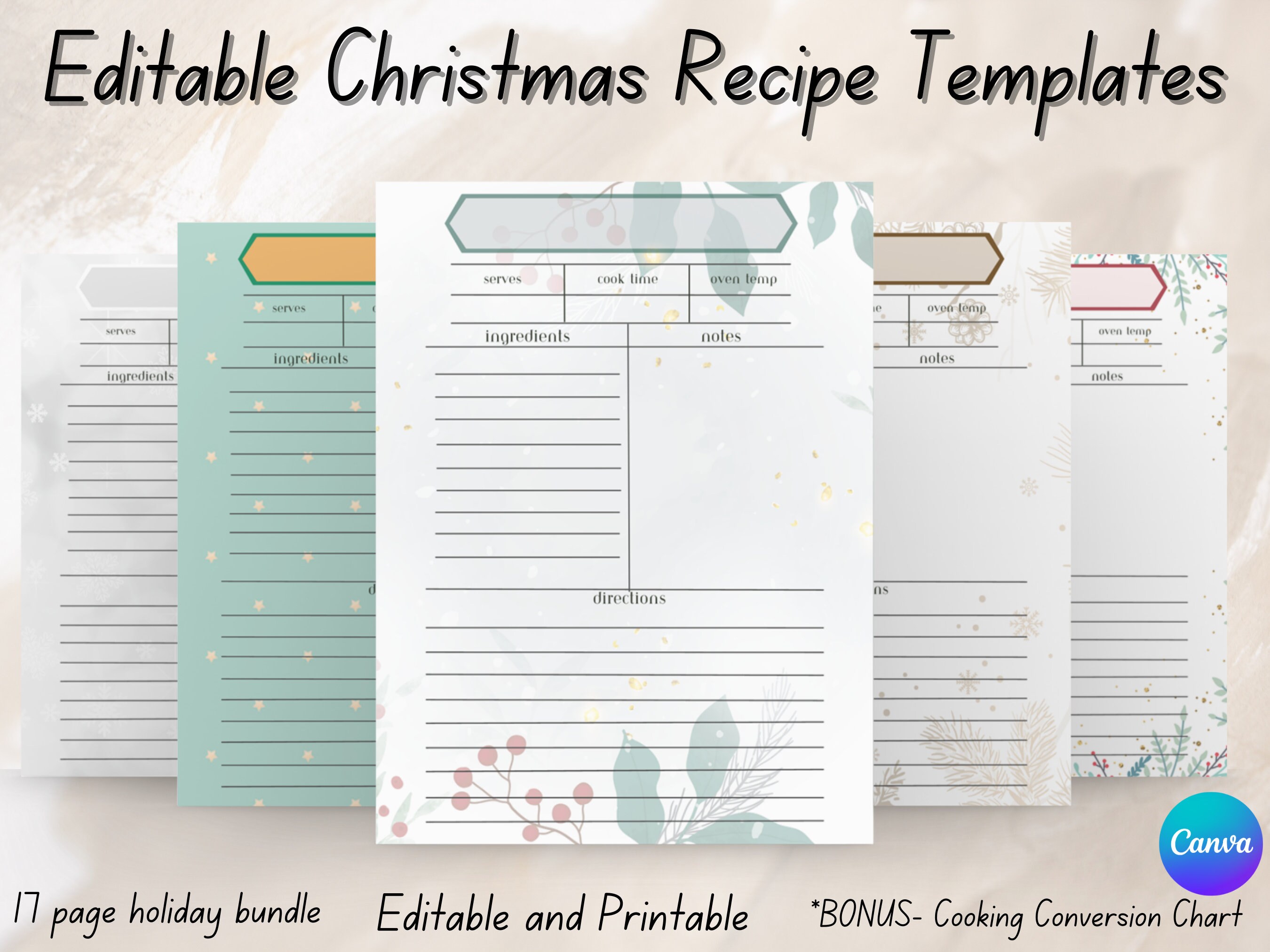 Editable and Printable Christmas Recipe Book Pages - Etsy