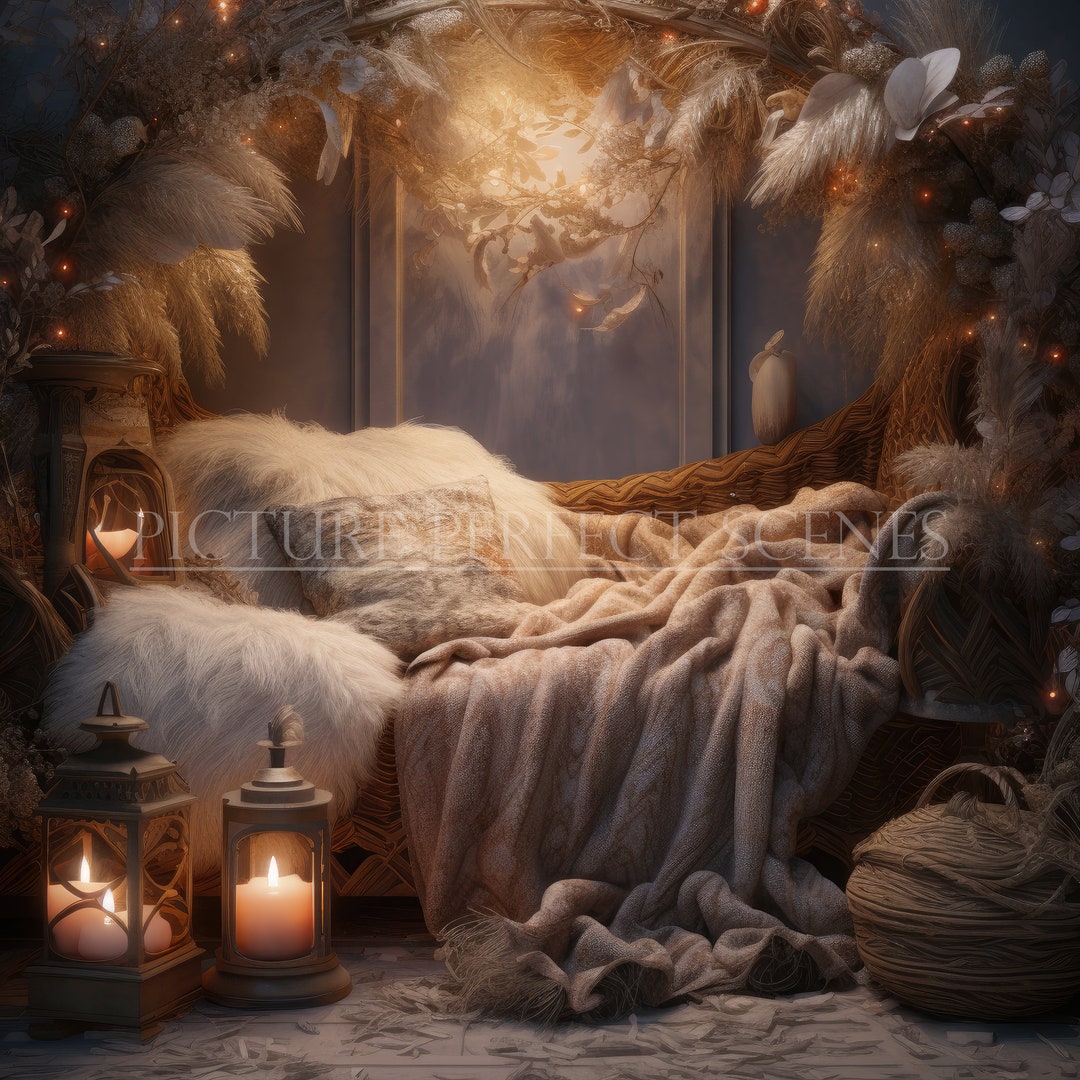 Rustic Baby Bed Digital Backdrop, Boho Newborn Photography (PNG) - Etsy