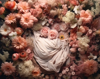 Newborn Digital Backdrop Wreath, Baby Digital Background, Newborn ...