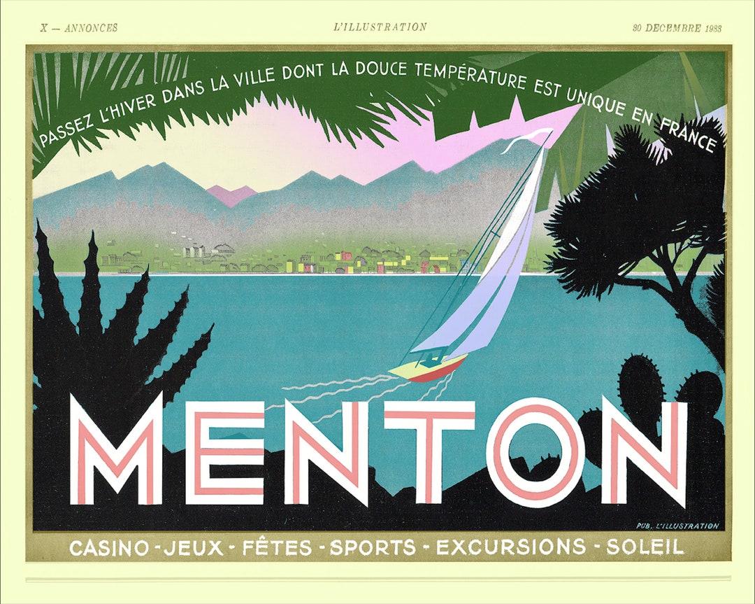 Travel Poster, Menton France - Europe - Etsy