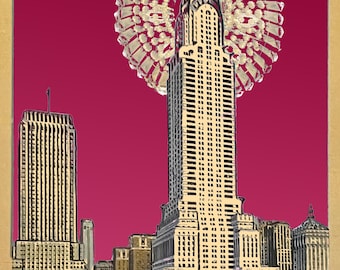 Chrysler Building Art Print Blue - Hand Printed - Etsy