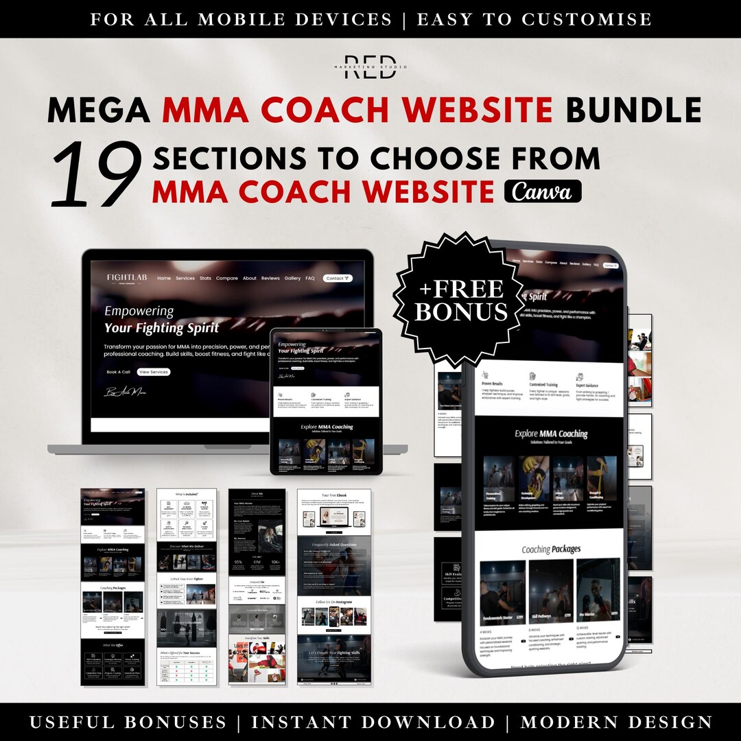 MEGA MMA WEBSITE Template Kit for Canva, Mma Coach Website Template, One Page Mma Coach Website ...