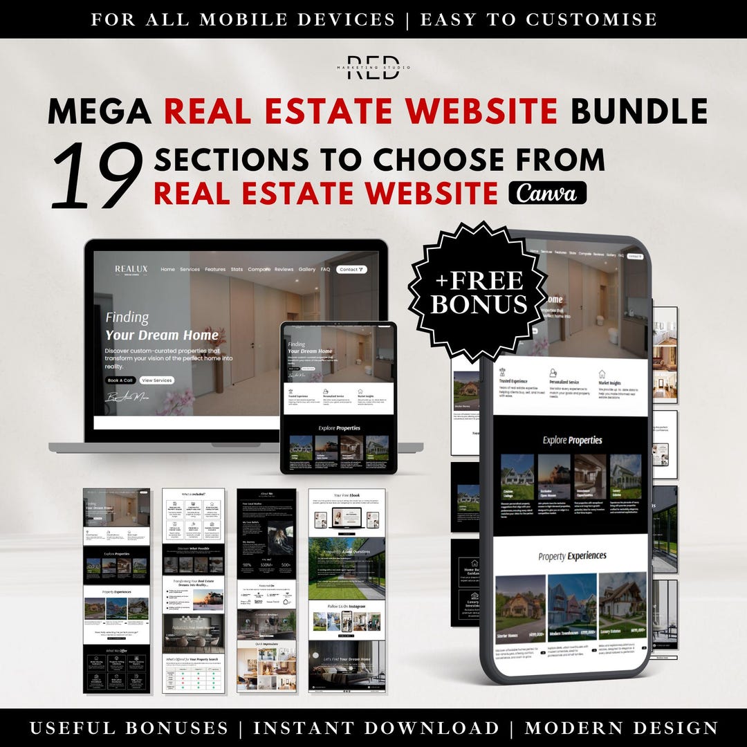 MEGA REALTOR WEBSITE Template Kit for Canva, Realtor Website Template ...