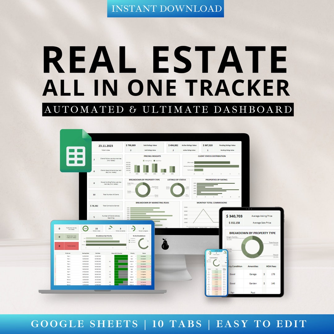2024 Real Estate Google Sheets, Green, CRM, Real Estate Digital Planner ...