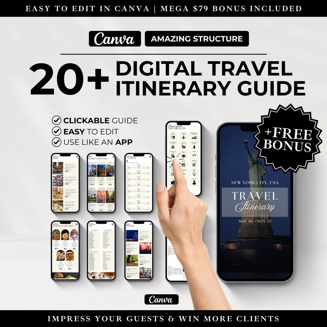 MEGA BUNDLE: 20+ Digital Travel Itinerary Templates, Digital Travel ...