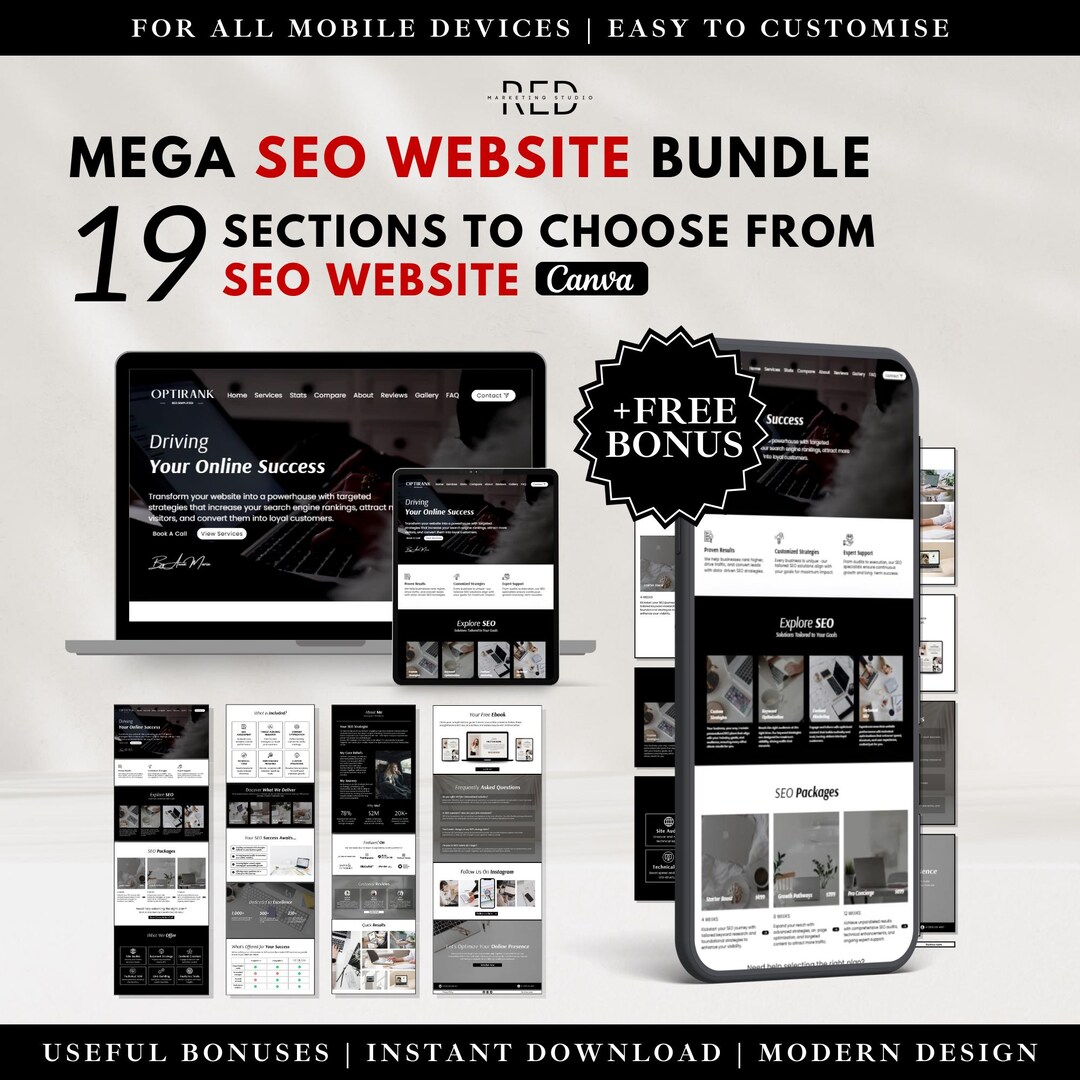 MEGA SEO WEBSITE Template Kit for Canva, Seo Website Template, One Page ...