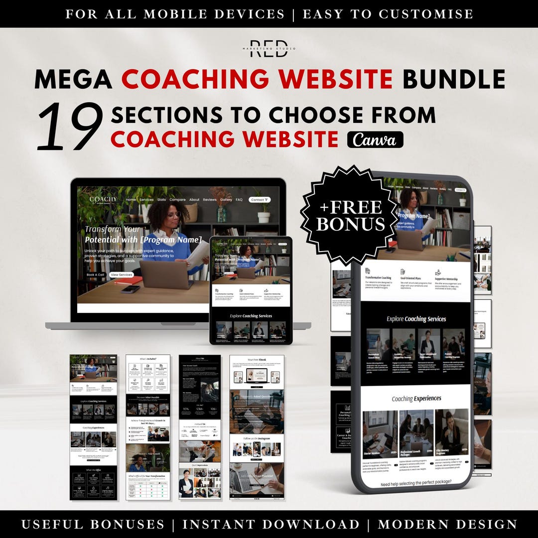 MEGA COACHING WEBSITE Template Kit for Canva, Coaching Website Template ...