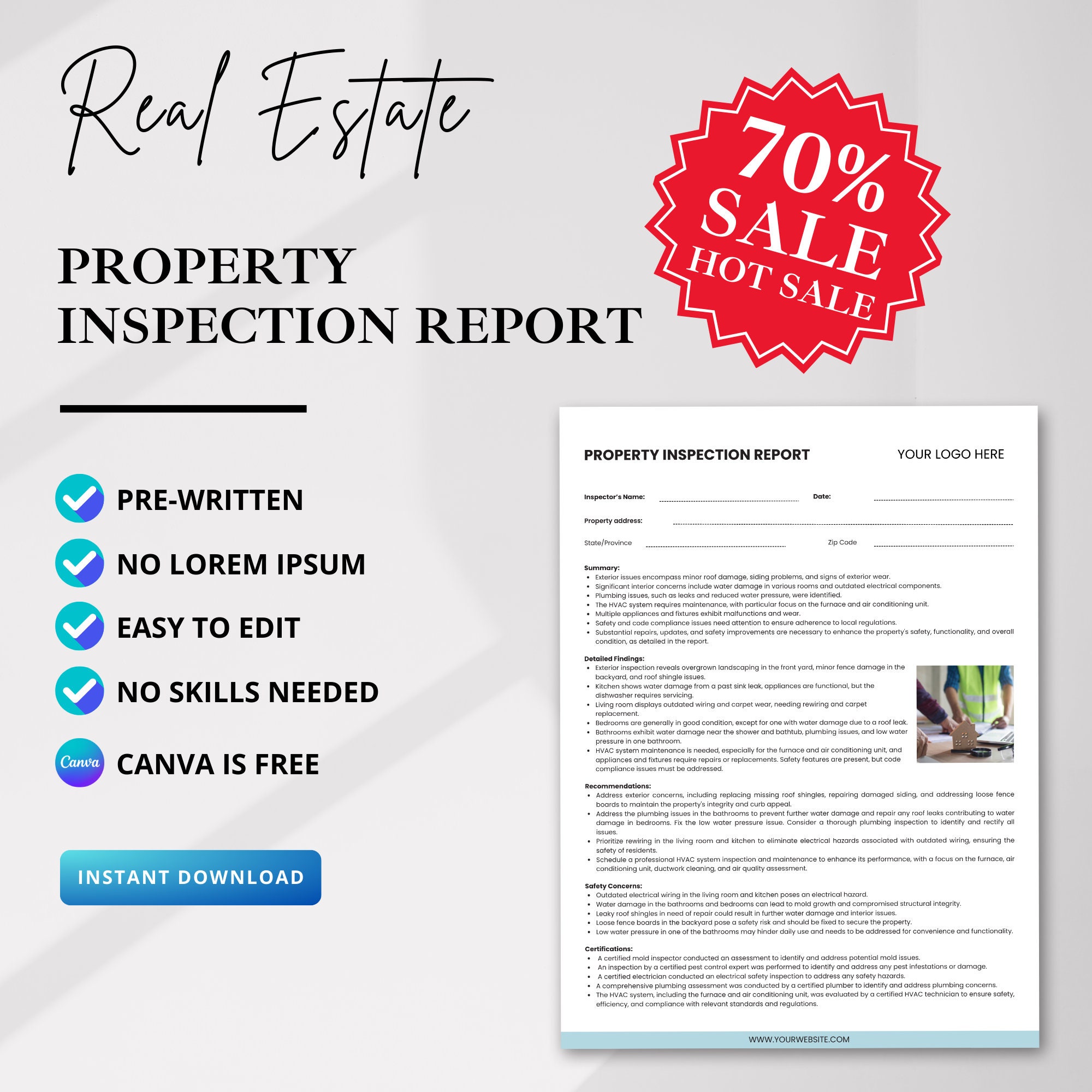 Real Estate Property Inspection Report, Real Estate Canva Agreement ...