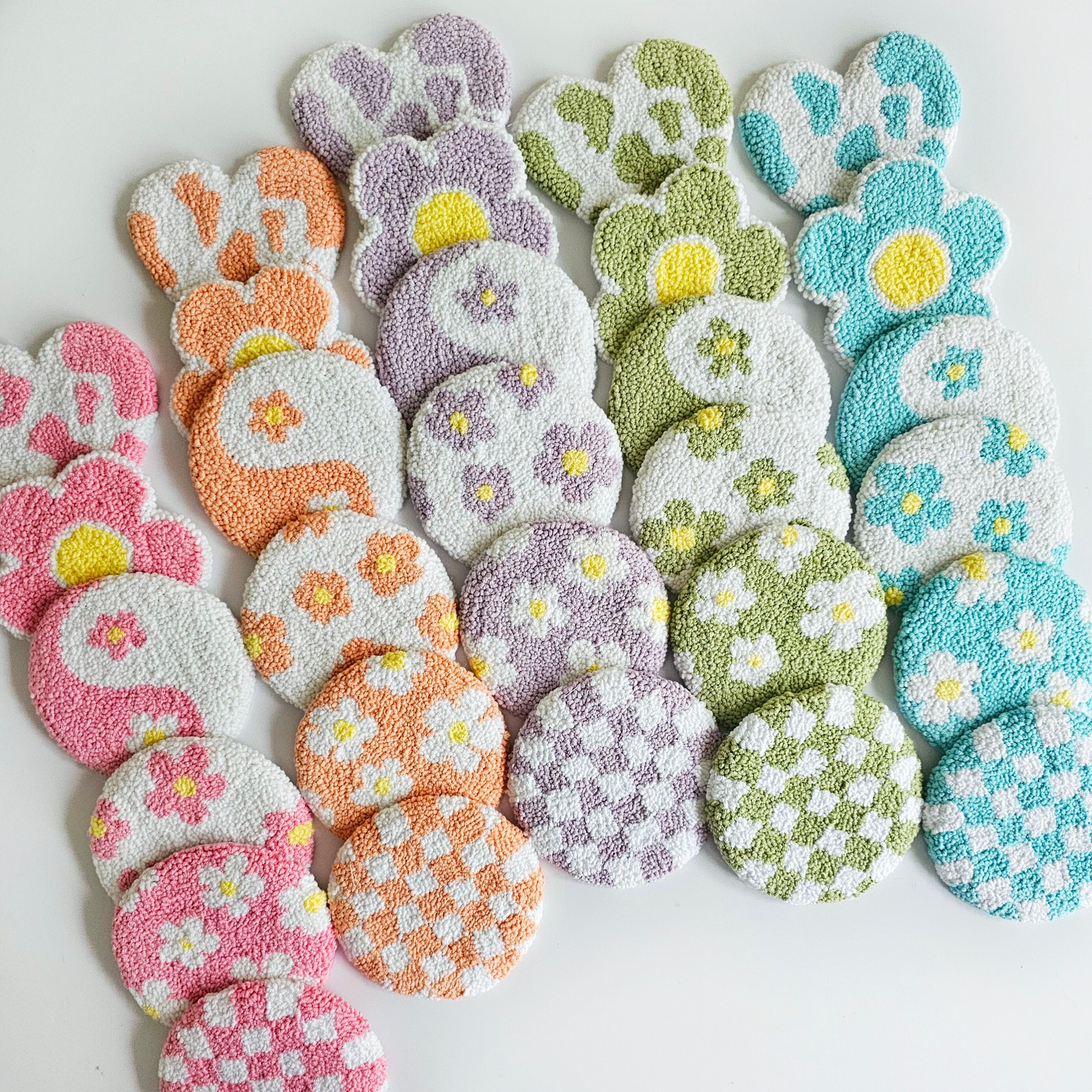 Punch Needle Heart Coasters Tufted Mug Rug Floral Coasters - Etsy