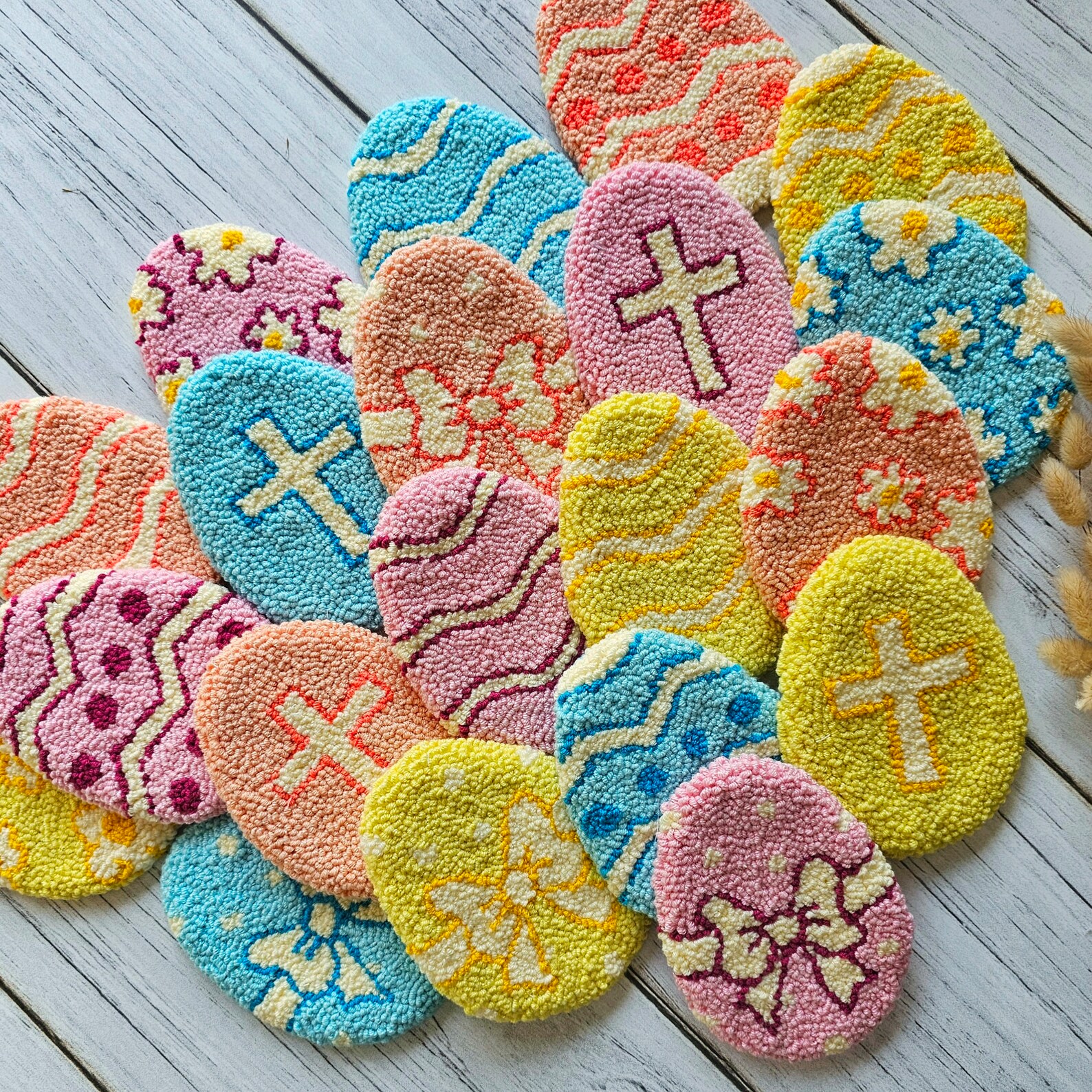 Easter Mug Rug Pattern, Punch Needle Coasters Pdf Pattern, Easter Eggs ...