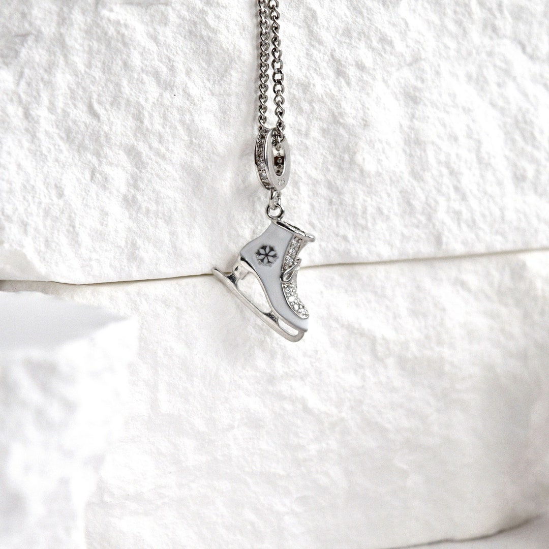 S925 Ice Skating Necklace Skater Pendant Ice Skate Charm Gift Sterling ...
