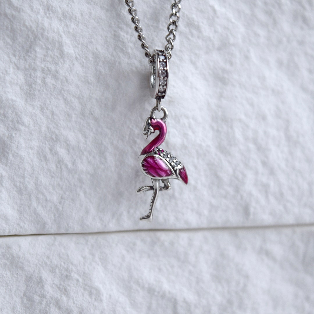 Flamingo Necklace Silver Pink Flamingo Pendant Sterling Silver Flamingo ...