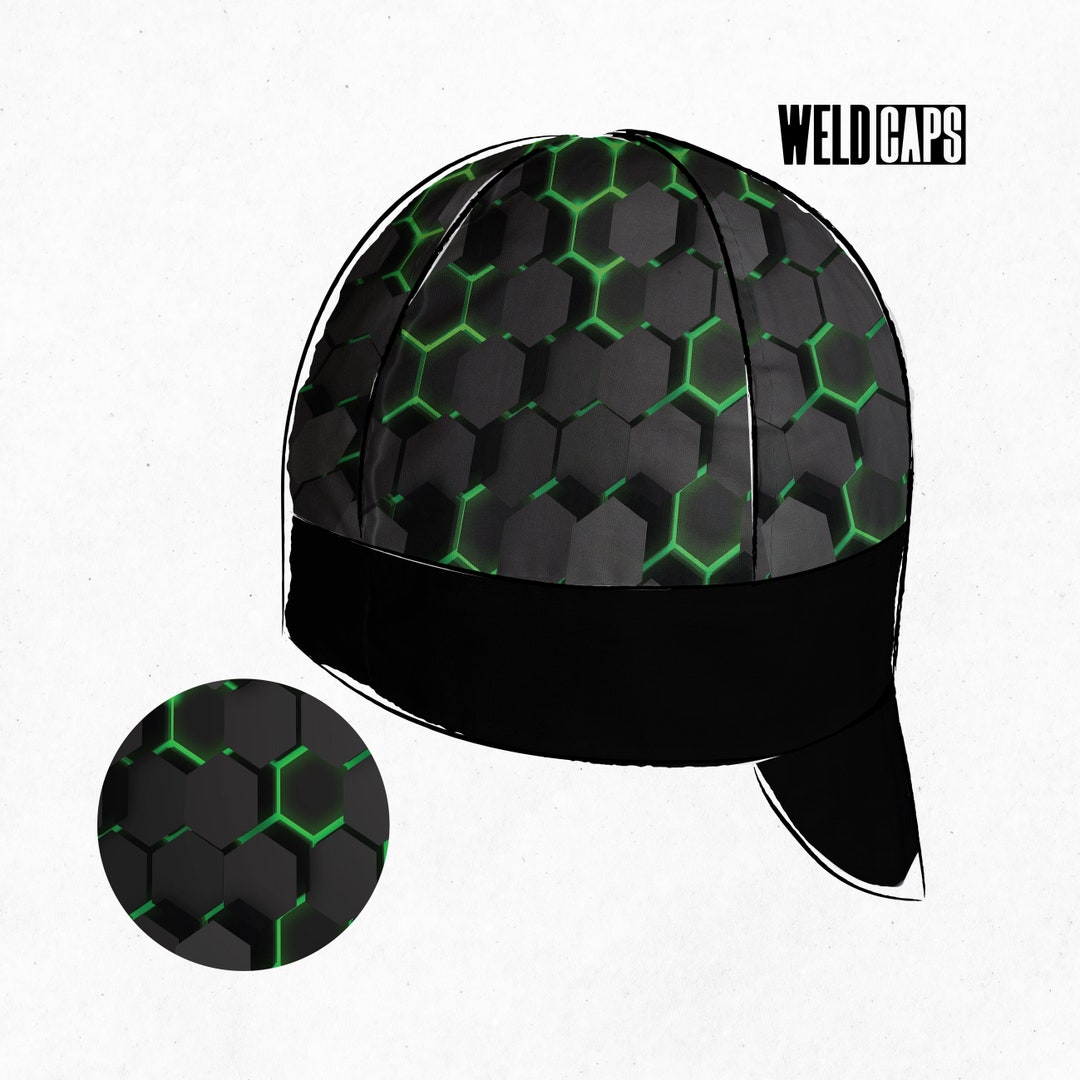 GREEN HEXAGONS Weld Cap, 100% Cotton Weld Caps, Weld Hat, Welders Cap ...