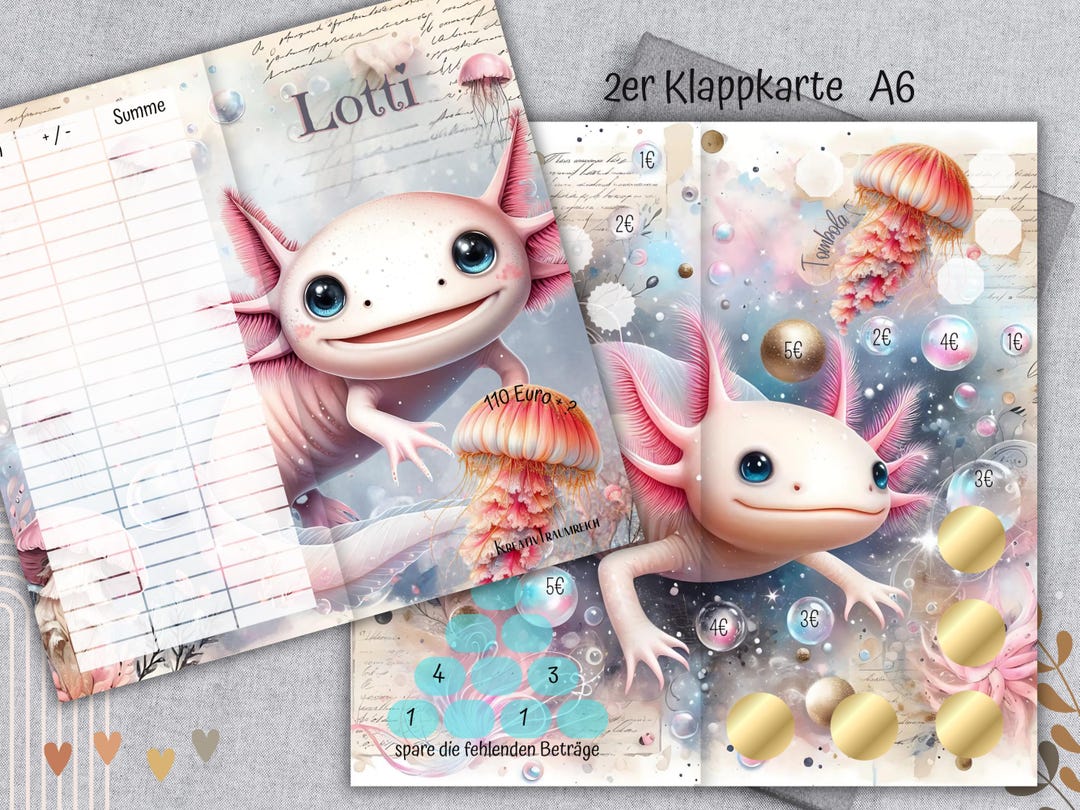 Lotti Axolotl/ 2-fold Card Savings Challenge - Challenge for A6 Zipper ...
