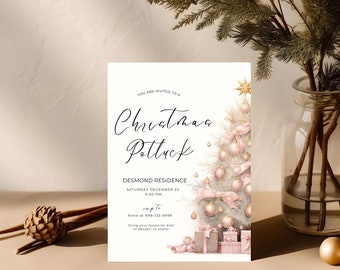 Pink Christmas Holiday Party Invitation, Editable Template, Christmas ...