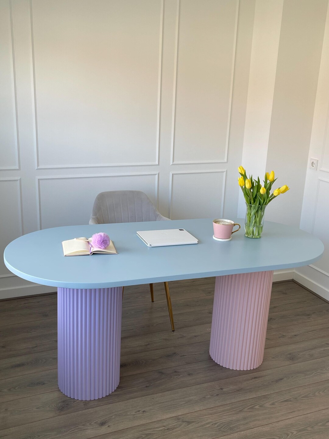 Fluted Pill-shaped Desk – Funky Oval Wooden Desk | Handmade & Made to ...