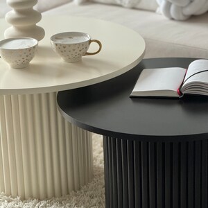 Coffee Tables Set | Yin and Yang Coffee Tables | Round Coffee Table | Fluted Leg Table | Ribbed ...