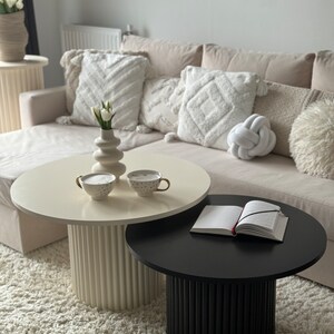 Coffee Tables Set | Yin and Yang Coffee Tables | Round Coffee Table | Fluted Leg Table | Ribbed ...