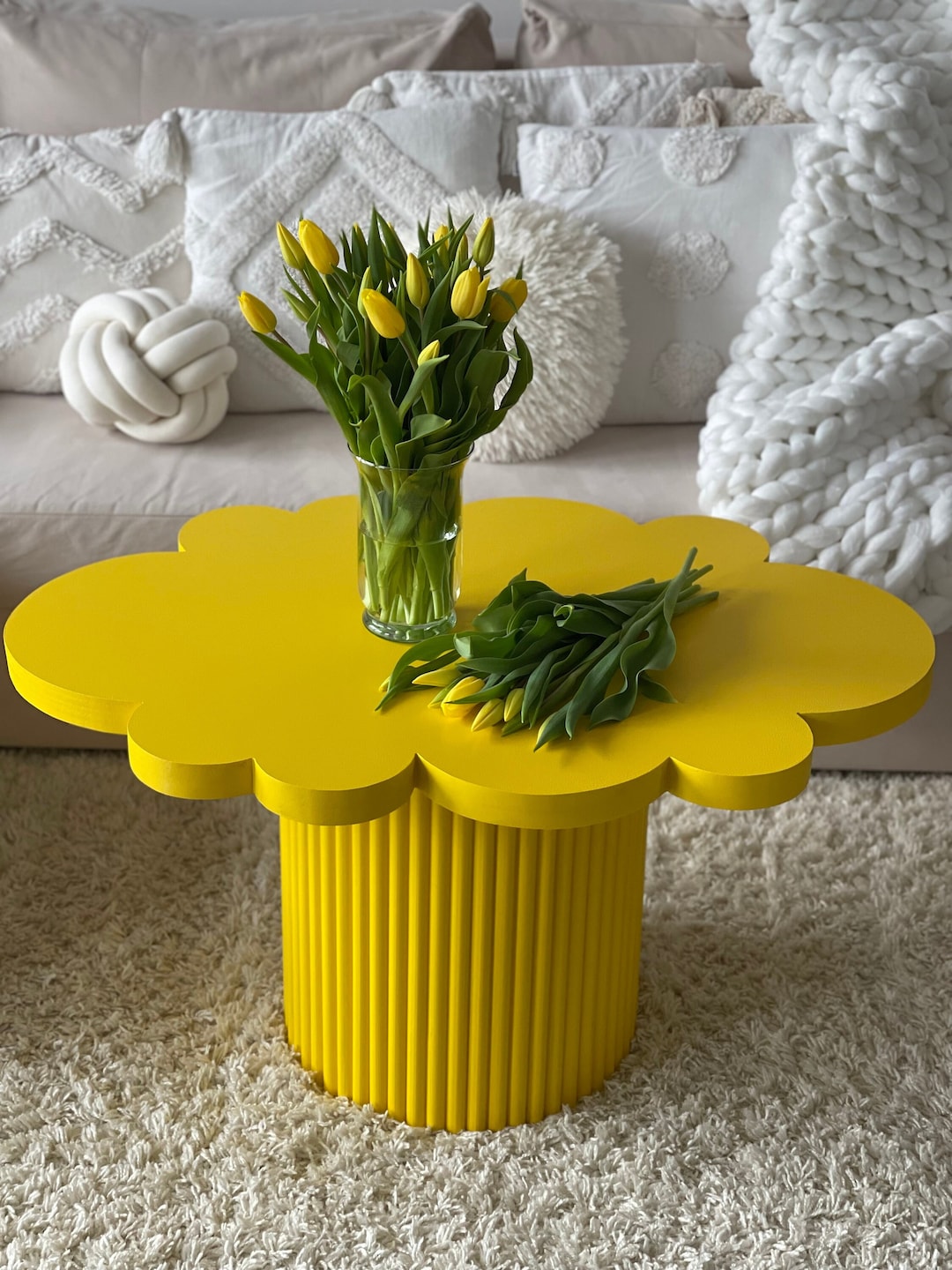 Yellow Coffee Table | Fluted Coffee Table | Cloud-shaped Coffee Table ...