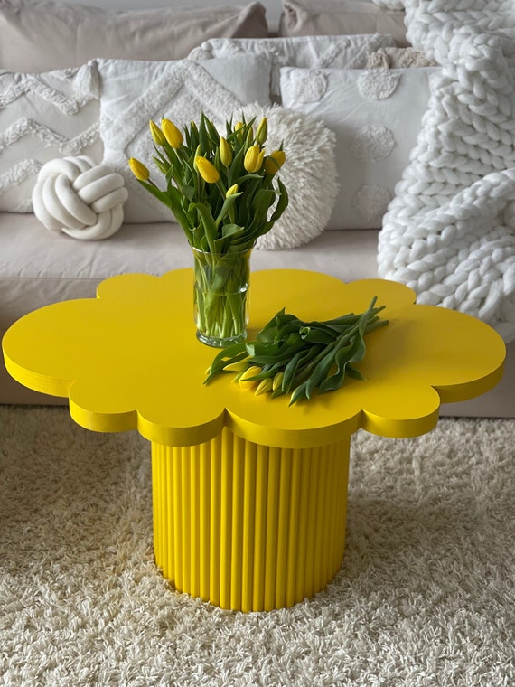 Yellow Coffee Table Fluted Coffee Table Cloud shaped Coffee Table Funky Coffee Table Custom Table Ribbed Base Table Handmade Etsy