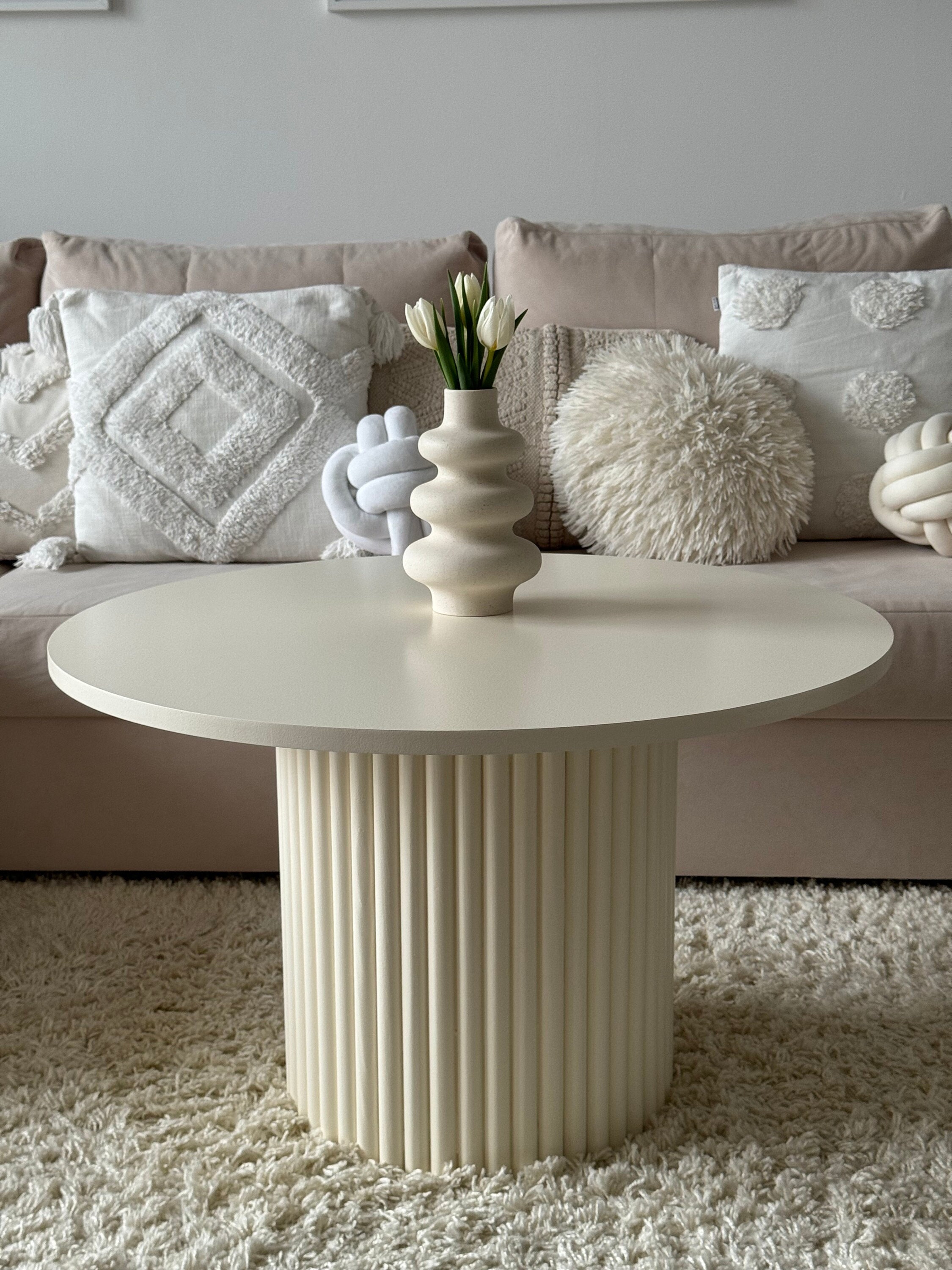Round Fluted Table, Wooden Fluted Table, Creamy White Coffee Table ...