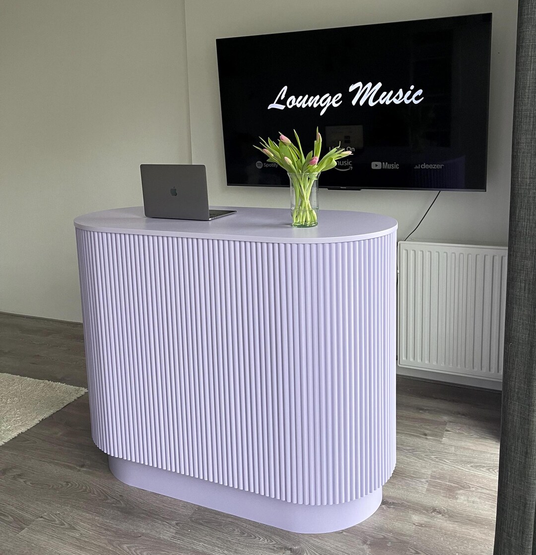 Fluted Reception Desk: Reeded Pine & Beech Wood Counter - Custom Made ...