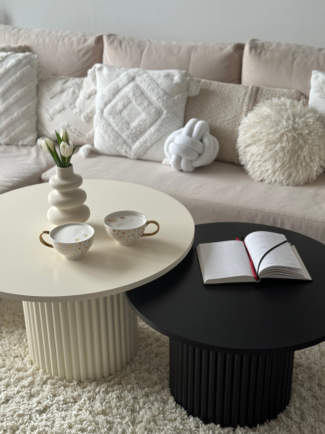 Yin and Yang Coffee Tables, Round Coffee Tables, Fluted Leg Tables - Etsy