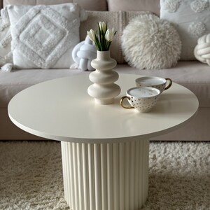 Round Fluted Table, Wooden Fluted Table, Creamy White Coffee Table - Etsy