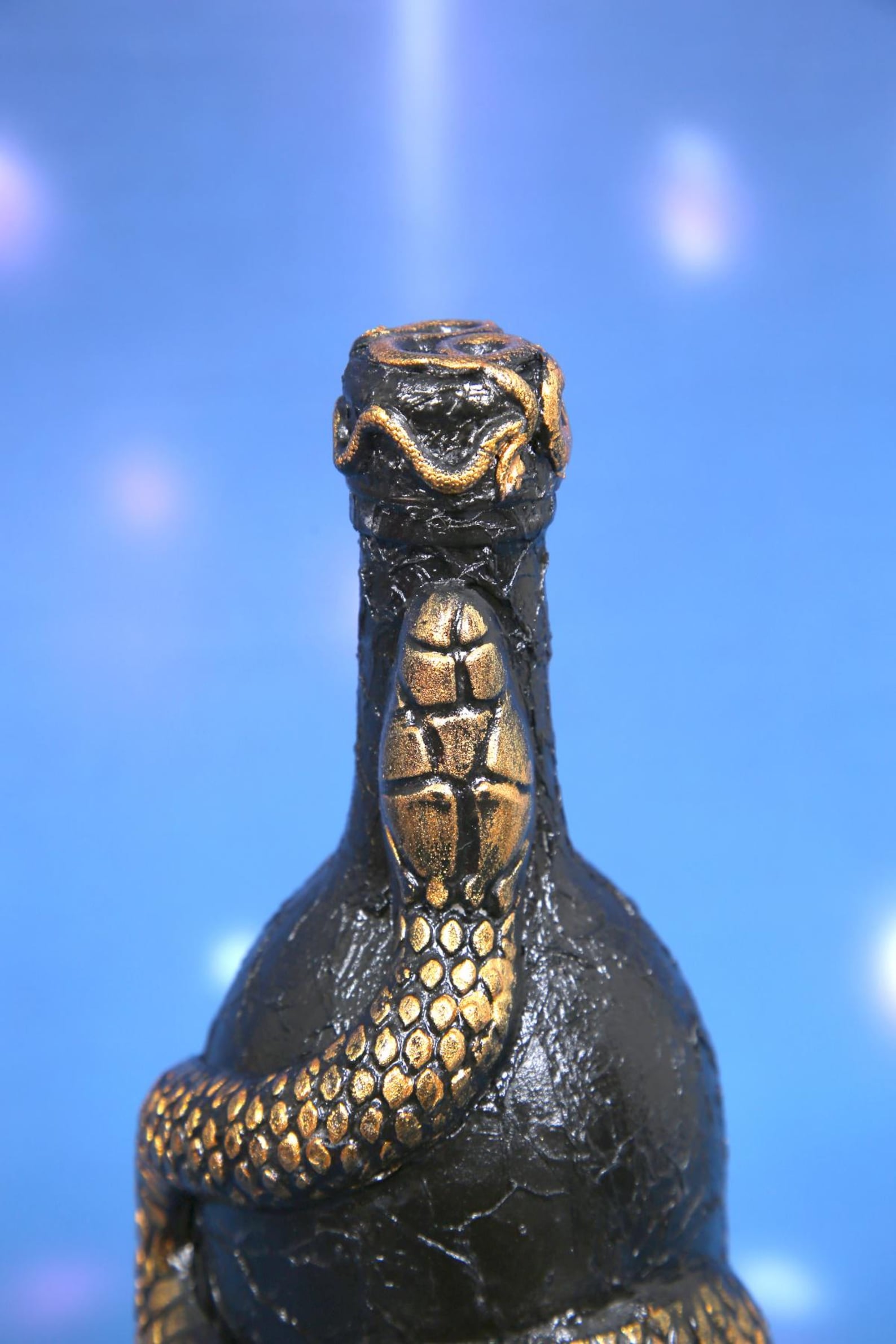Handmade Item | Golden Snake: Hand Decorated Air Clay Wine Bottle - Etsy