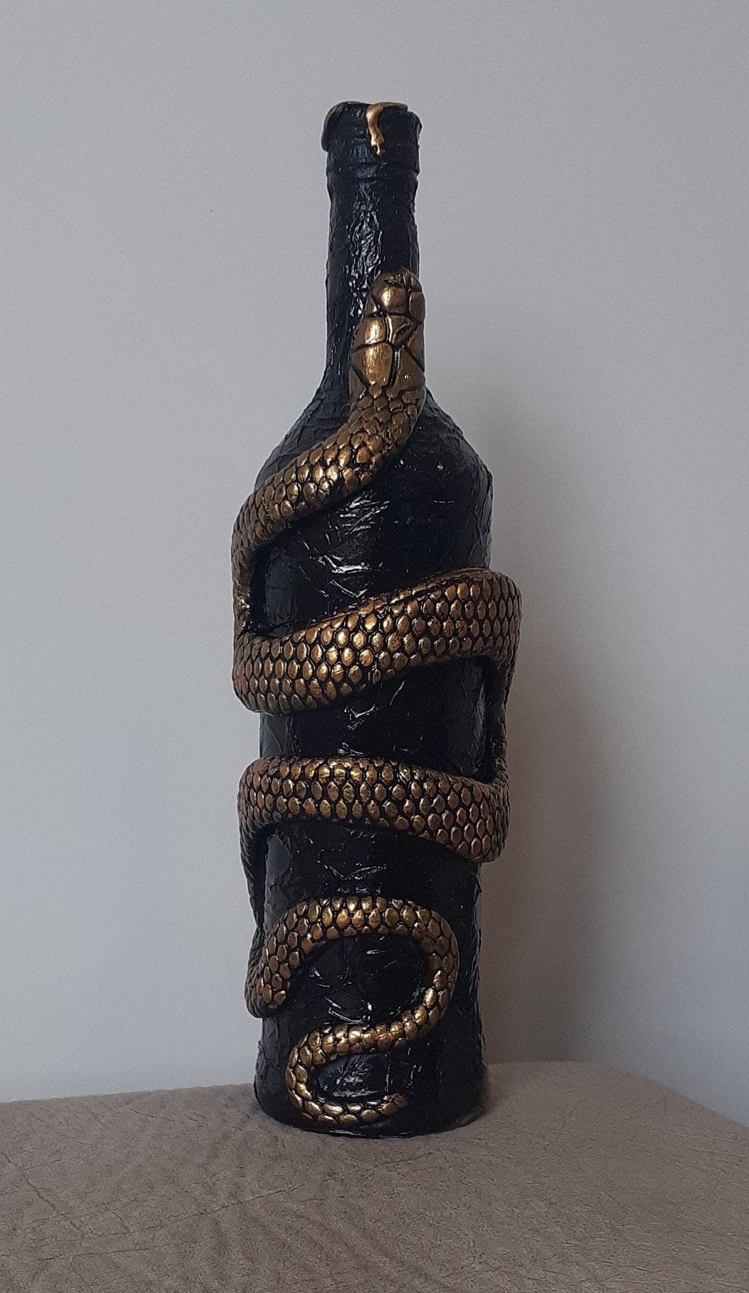 Handmade Item Golden Snake: Hand Decorated Air Clay Wine Bottle - Etsy