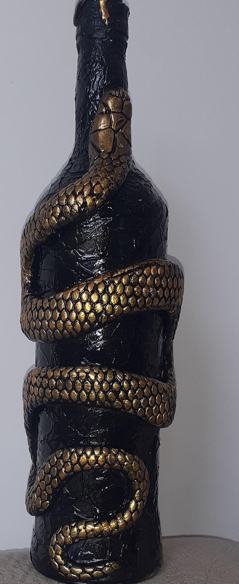 Handmade Item Golden Snake: Hand Decorated Air Clay Wine Bottle - Etsy
