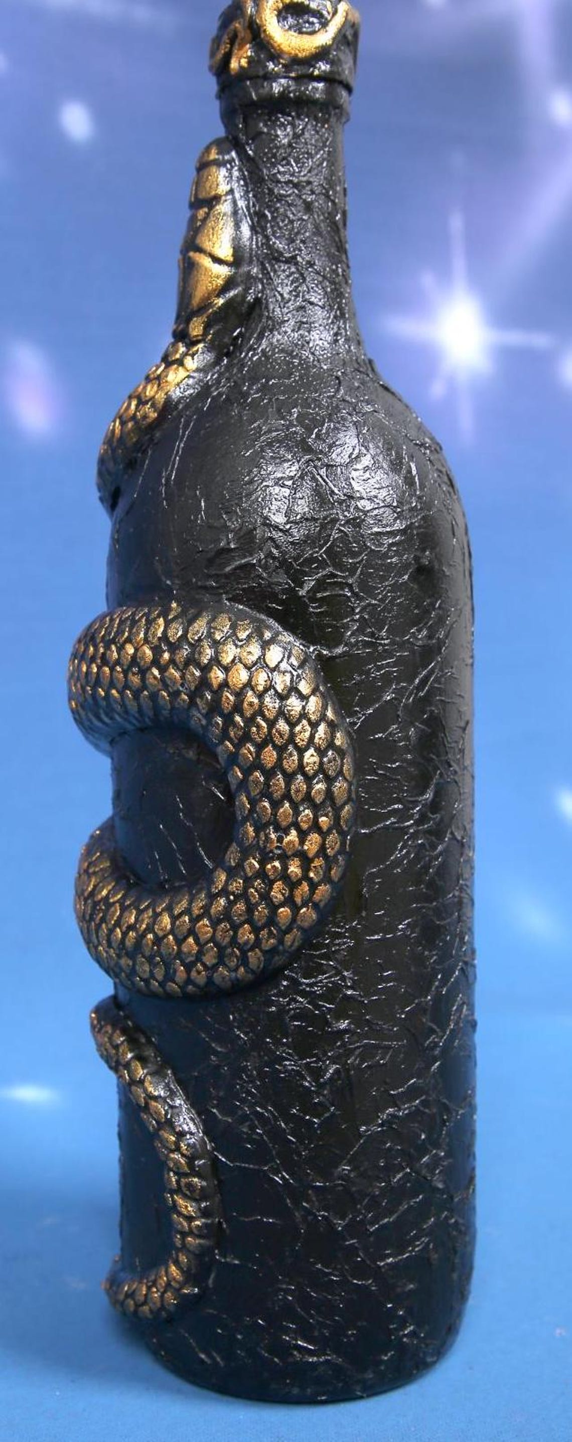 Handmade Item | Golden Snake: Hand Decorated Air Clay Wine Bottle - Etsy