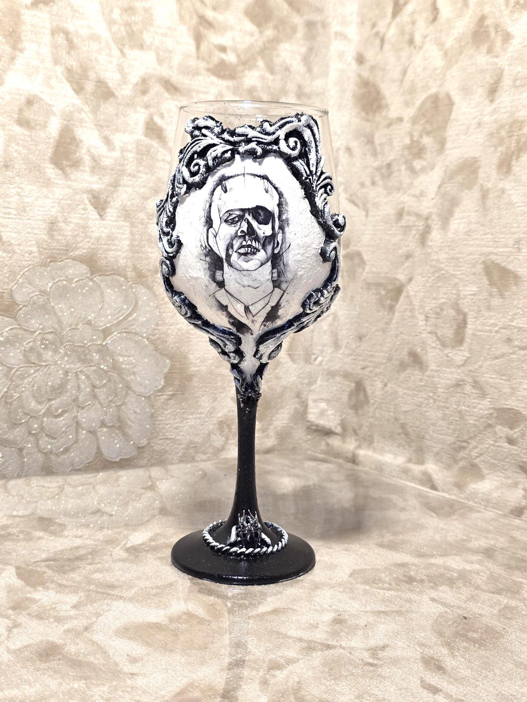Gothic Horror Portrait Wine Goblet • Handmade Spider & Crystal Chalice ...