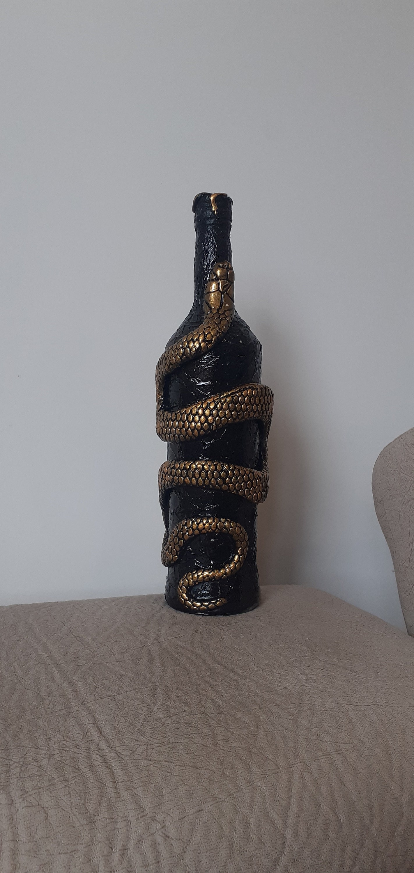 Handmade Item Golden Snake: Hand Decorated Air Clay Wine Bottle - Etsy