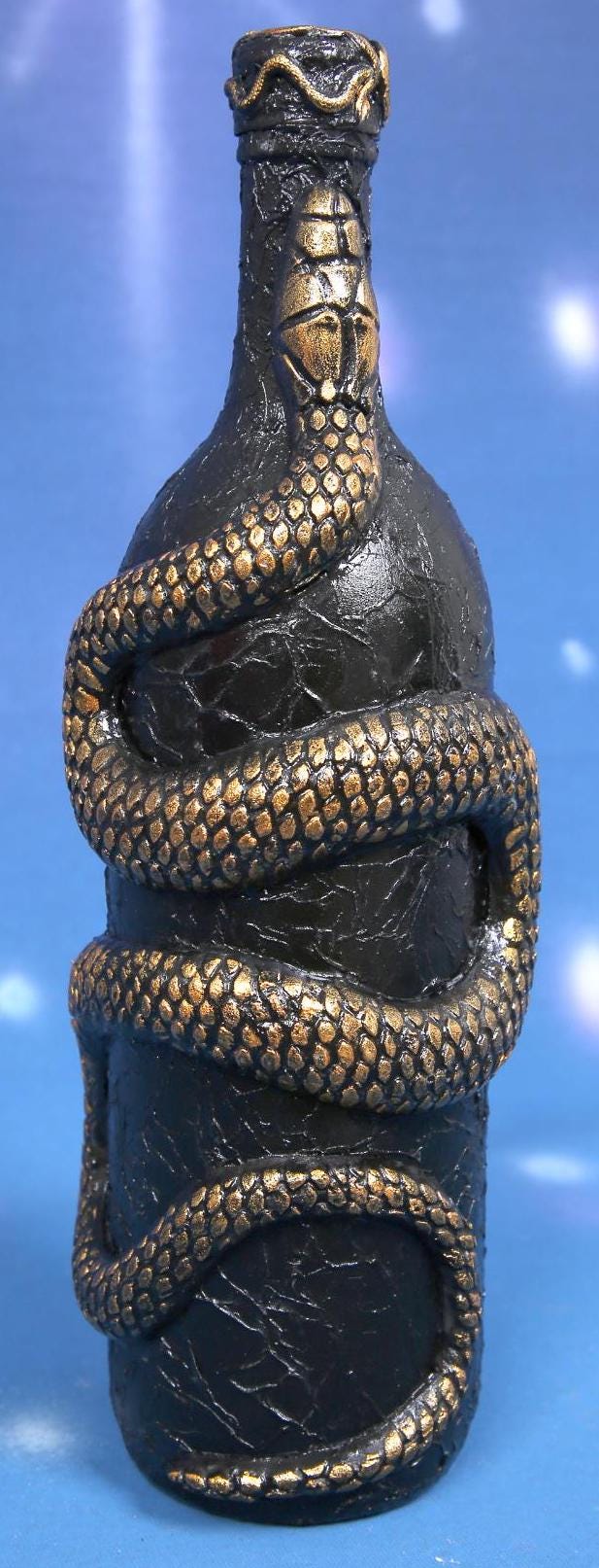 Handmade Item | Golden Snake: Hand Decorated Air Clay Wine Bottle - Etsy