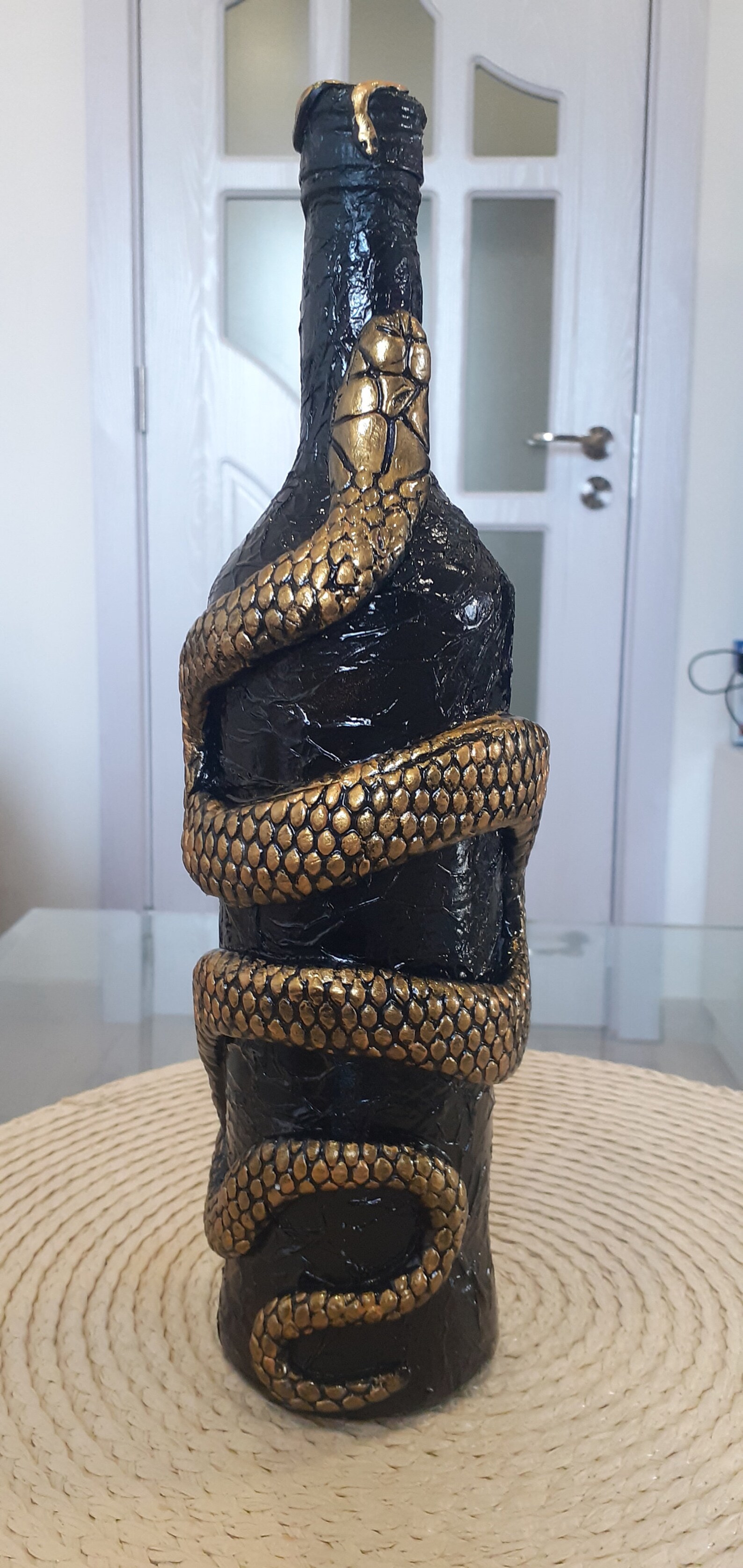 Handmade Item Golden Snake: Hand Decorated Air Clay Wine Bottle - Etsy