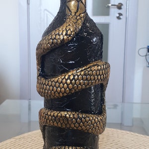 Handmade Item Golden Snake: Hand Decorated Air Clay Wine Bottle - Etsy