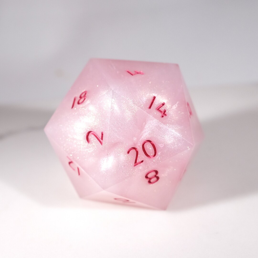 Rose Quartz 40mm Jumbo D20 Chonk Resin Dice for D&D, Ttrpg, Roleplaying ...