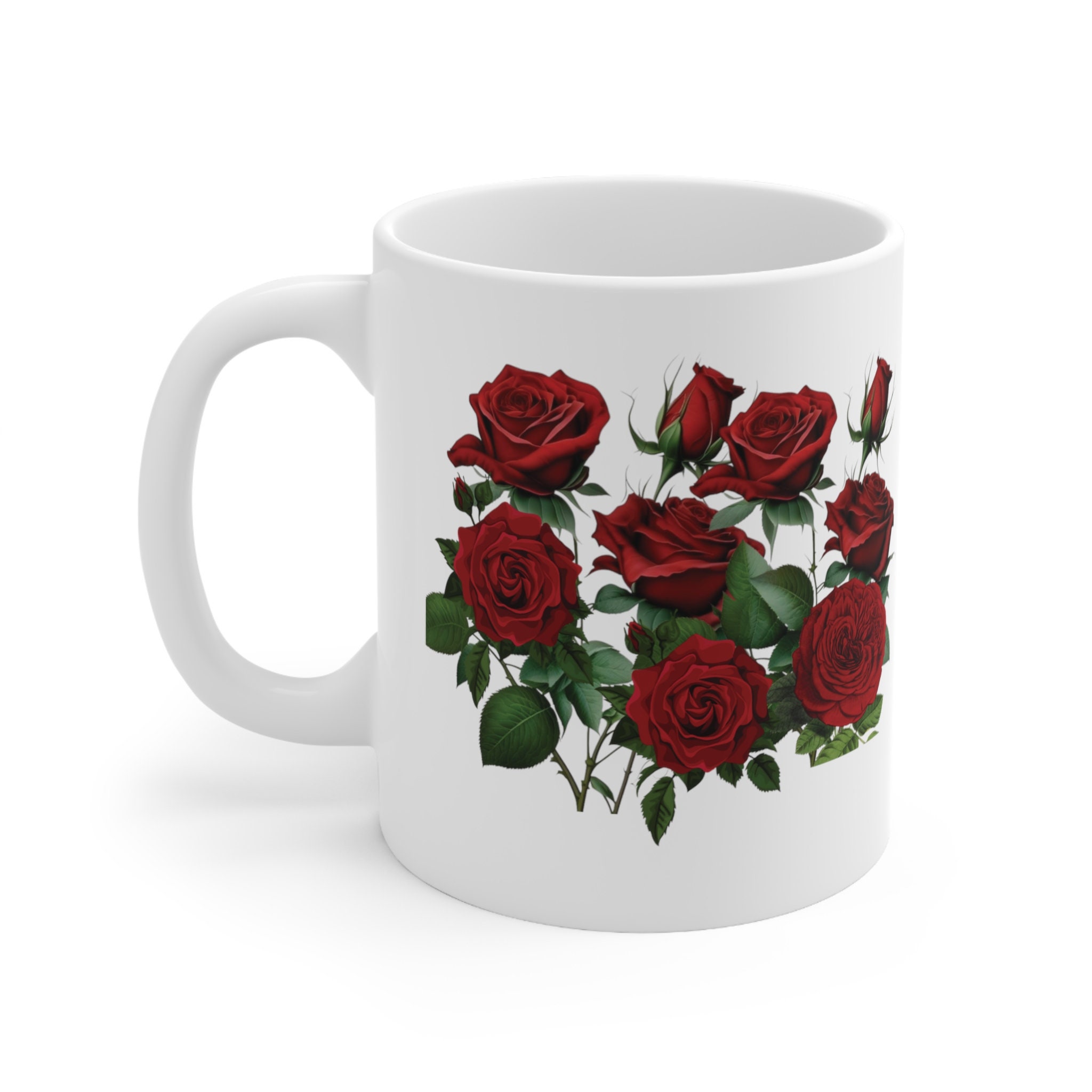 Red Roses Ceramic Coffee Cup, Roses Bouquet Floral Mug Gift for Mom ...