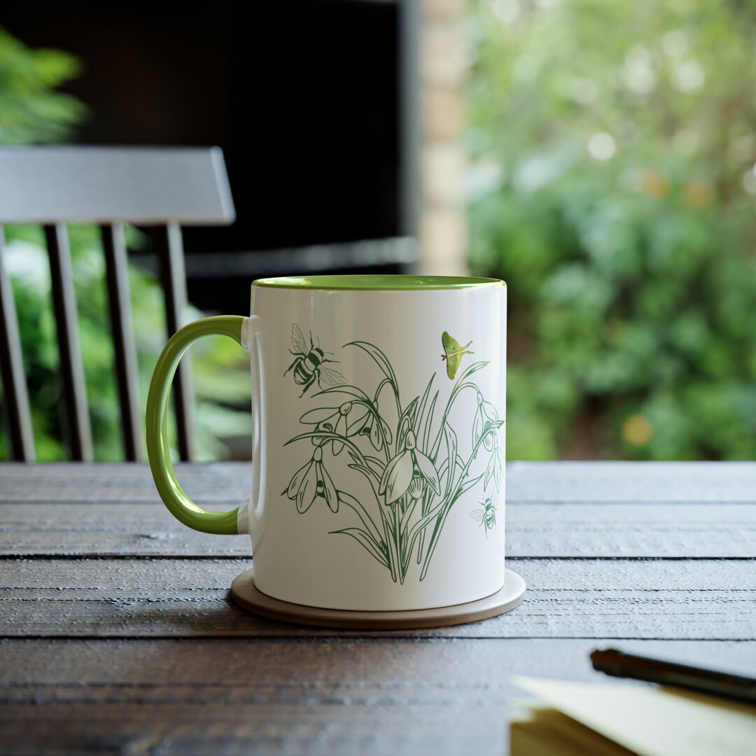 Snowdrop Luna Moth & Bee Two-tone Coffee Mugs, Wildflower Drinkware ...