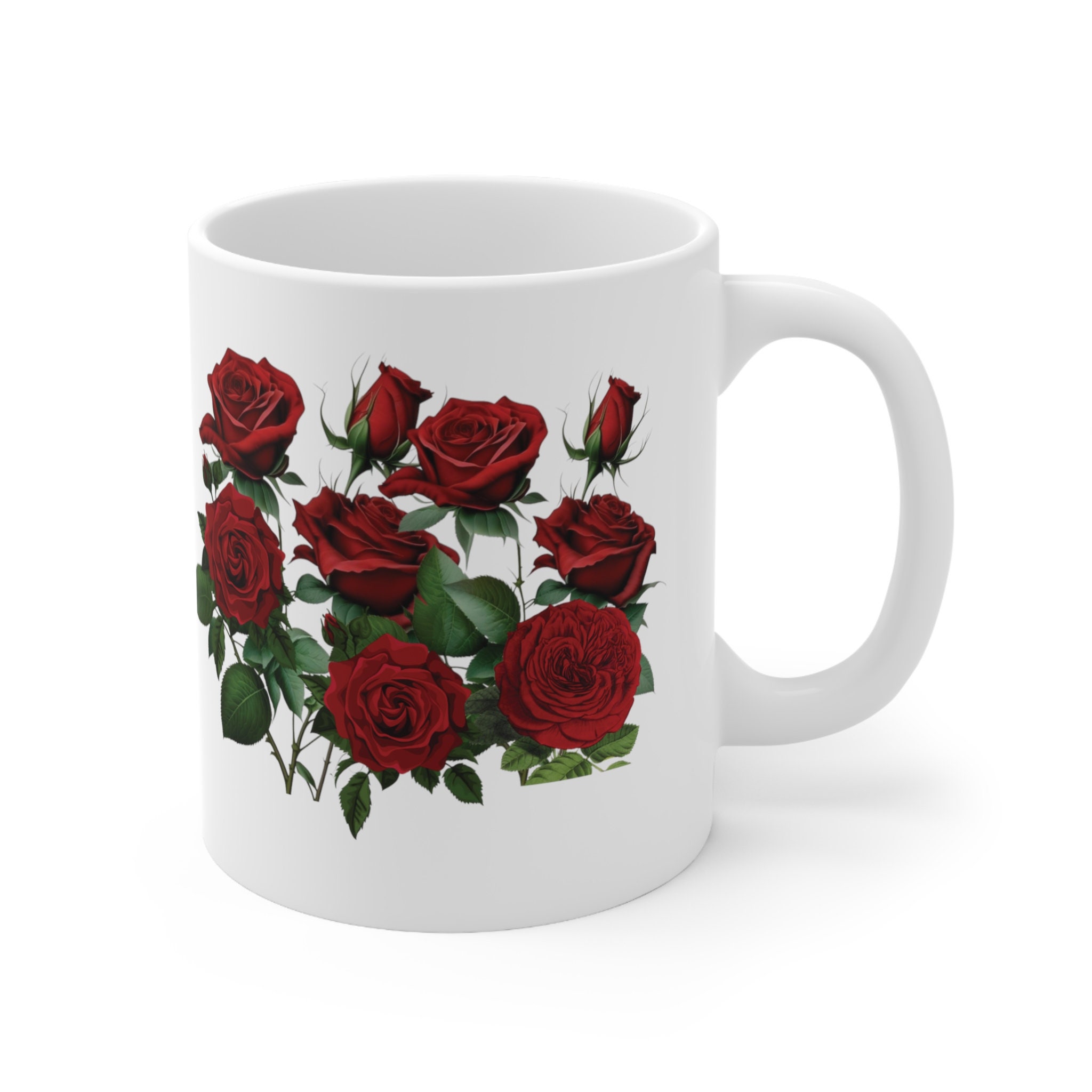 Red Roses Ceramic Coffee Cup, Roses Bouquet Floral Mug Gift for Mom ...