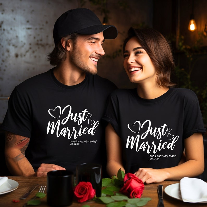 Personalized Just Married Tees, Husband and Wife Couples Honeymoon ...
