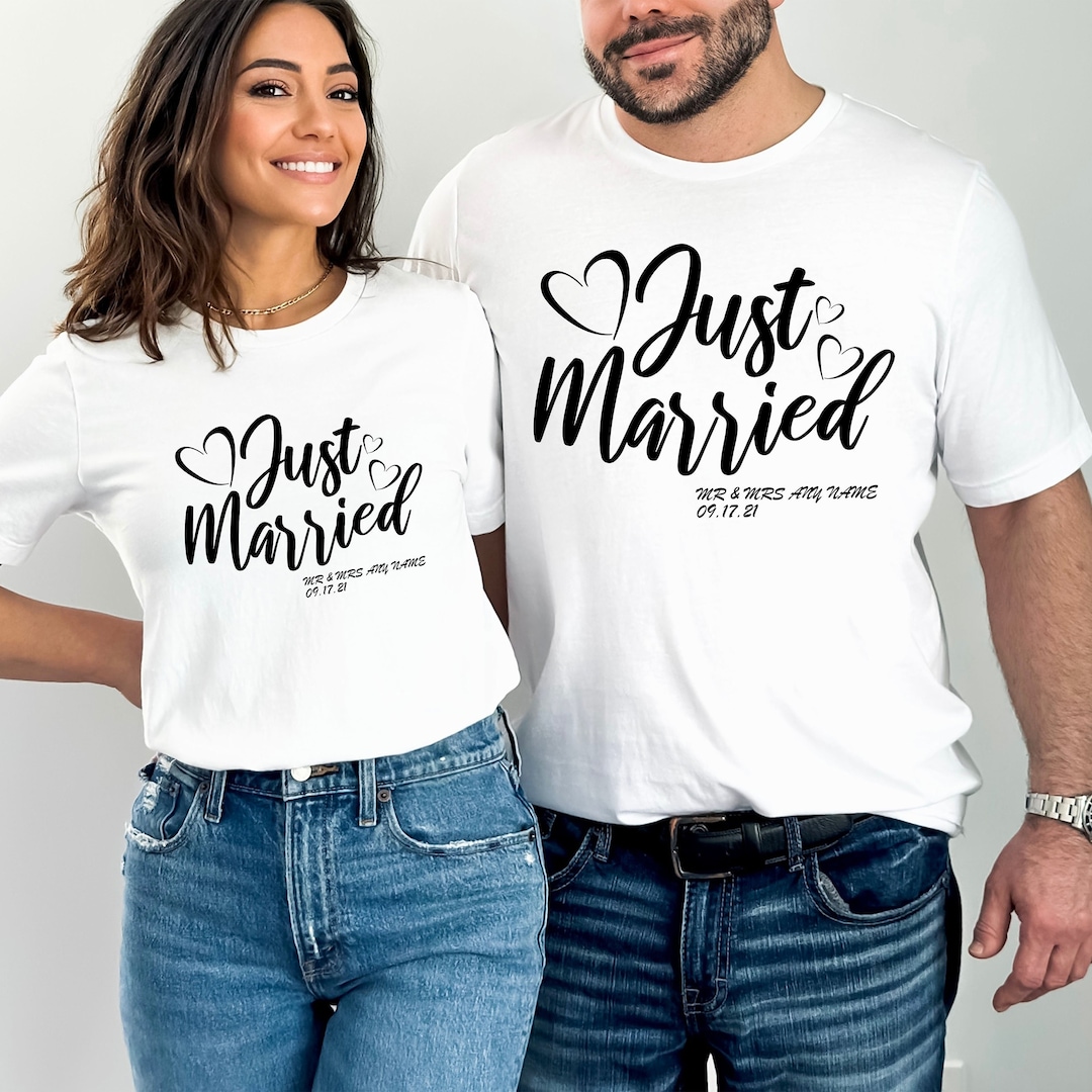 Personalized Just Married Tees, Husband and Wife Couples Honeymoon ...
