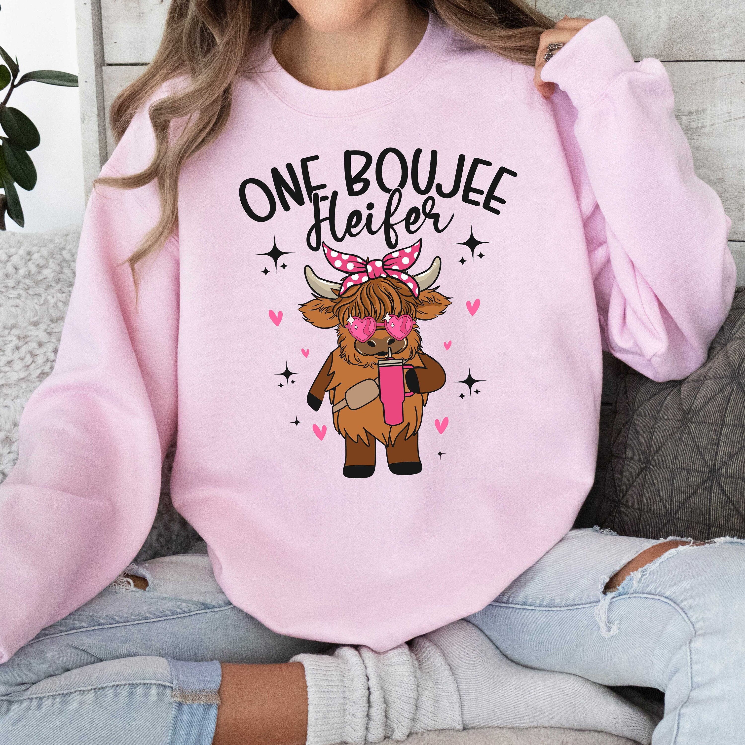 One Boujee Heifer Valentine Sweatshirt Cow Valentines Shirt Cow Heart ...