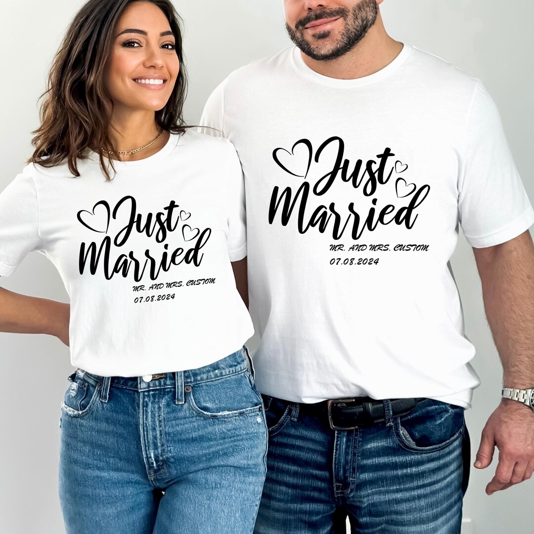 Personalized Just Married Tees, Husband and Wife Couples Honeymoon ...
