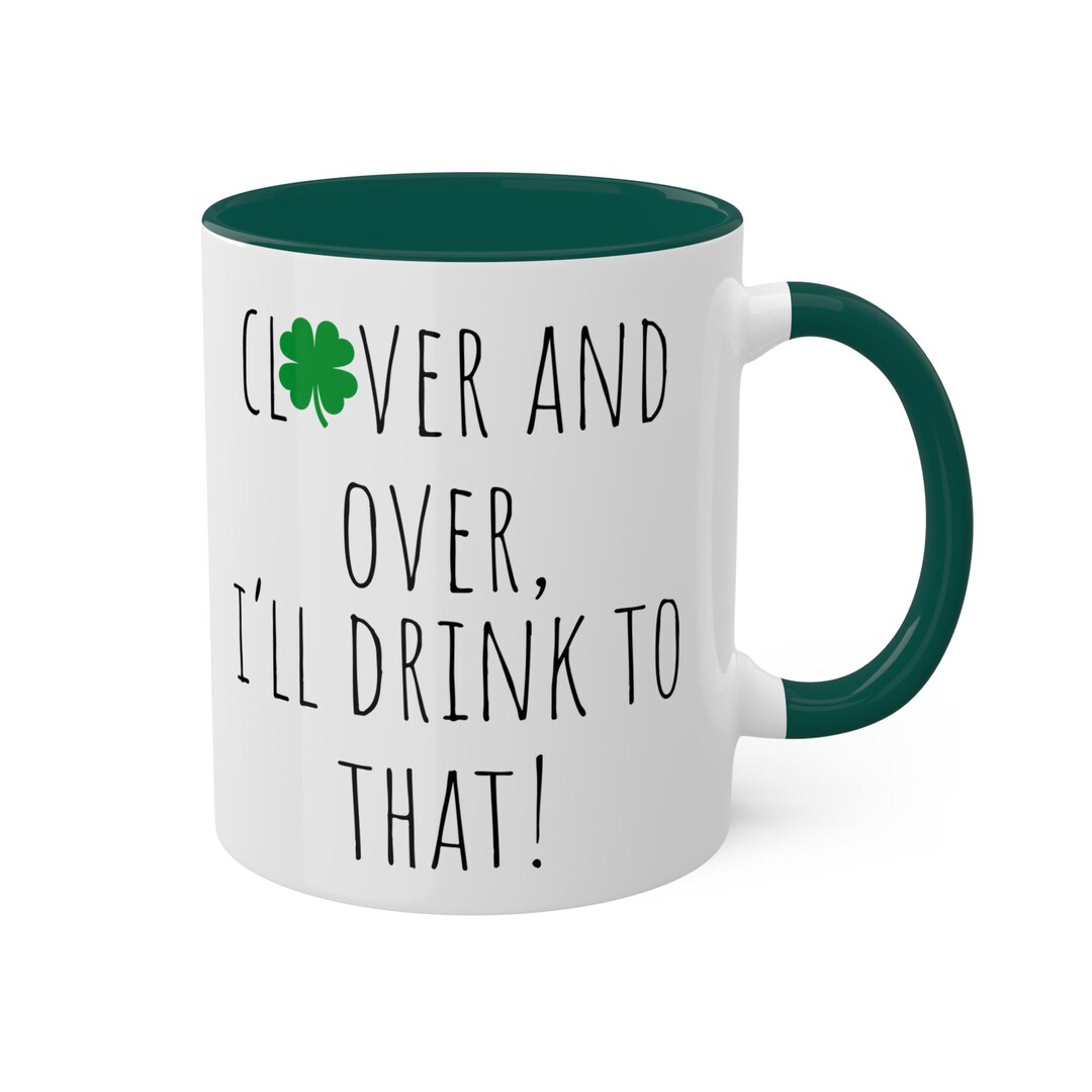 St Patricks Day Mug Clover & Over Two-toned Green Ceramic Perfect for ...