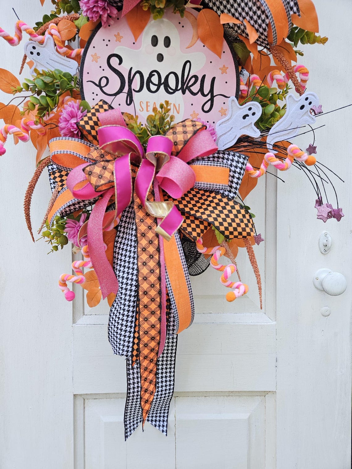 Halloween Wreath, Spooky Season Wreath, Ghost Wreath, Pink and Orange ...